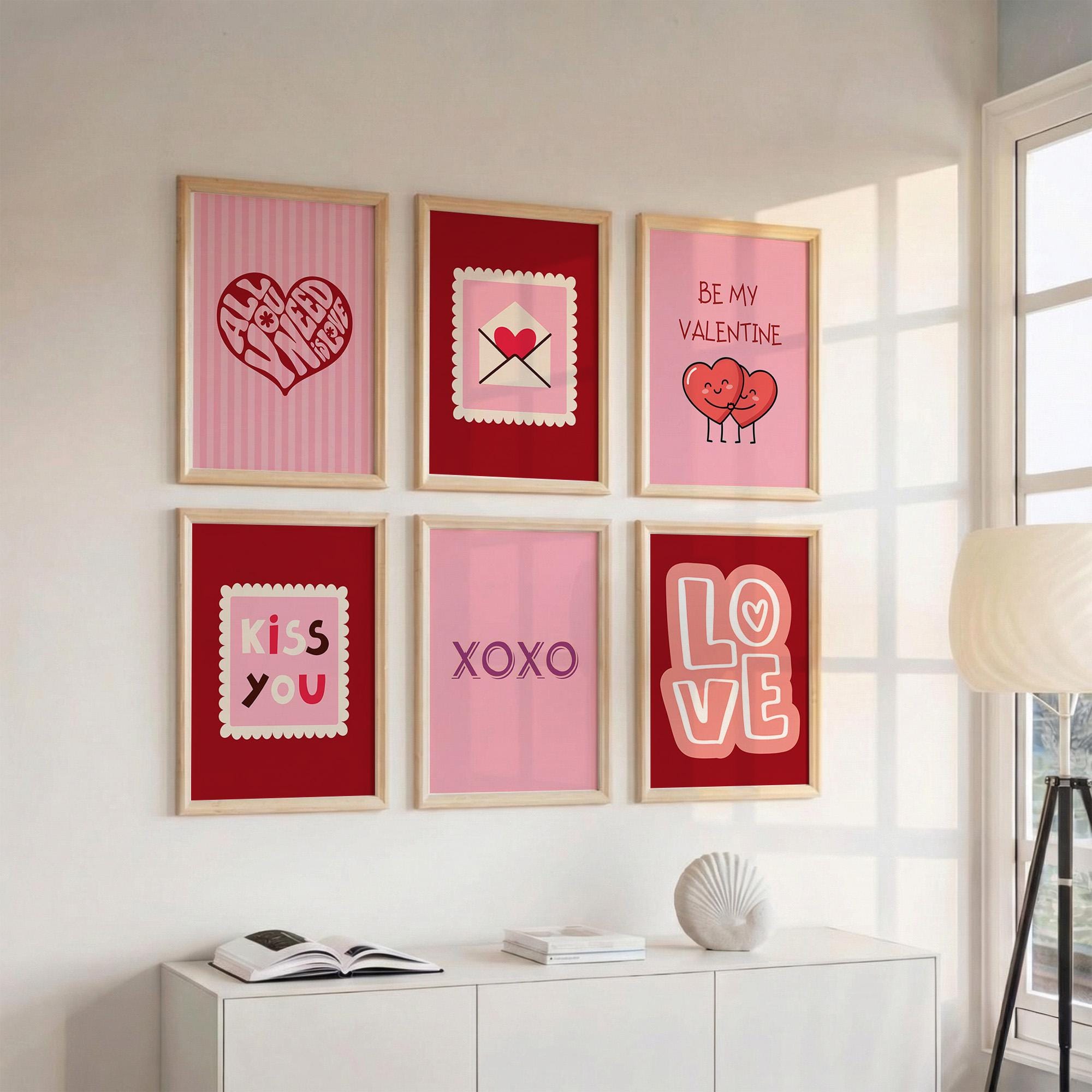 Groovy Valentine Poster Set, Preppy Room Decor, Pink Heart Wall Art ...