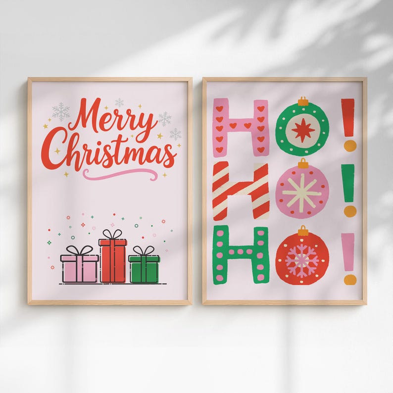 Merry Christmas Wall Art Set of 3, Christmas Poster, Holiday Printable ...