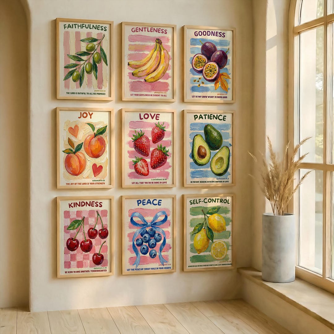 Fruit of the Spirit Wall Art Set of 9, Coquette Christian Room Decor ...