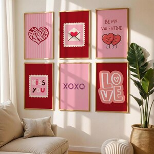 Groovy Valentine Poster Set, Preppy Room Decor, Pink Heart Wall Art ...