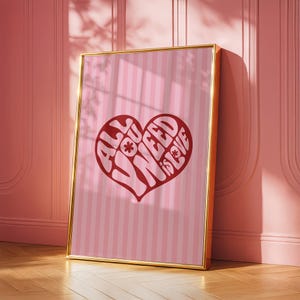 Groovy Valentine Poster Set, Preppy Room Decor, Pink Heart Wall Art ...