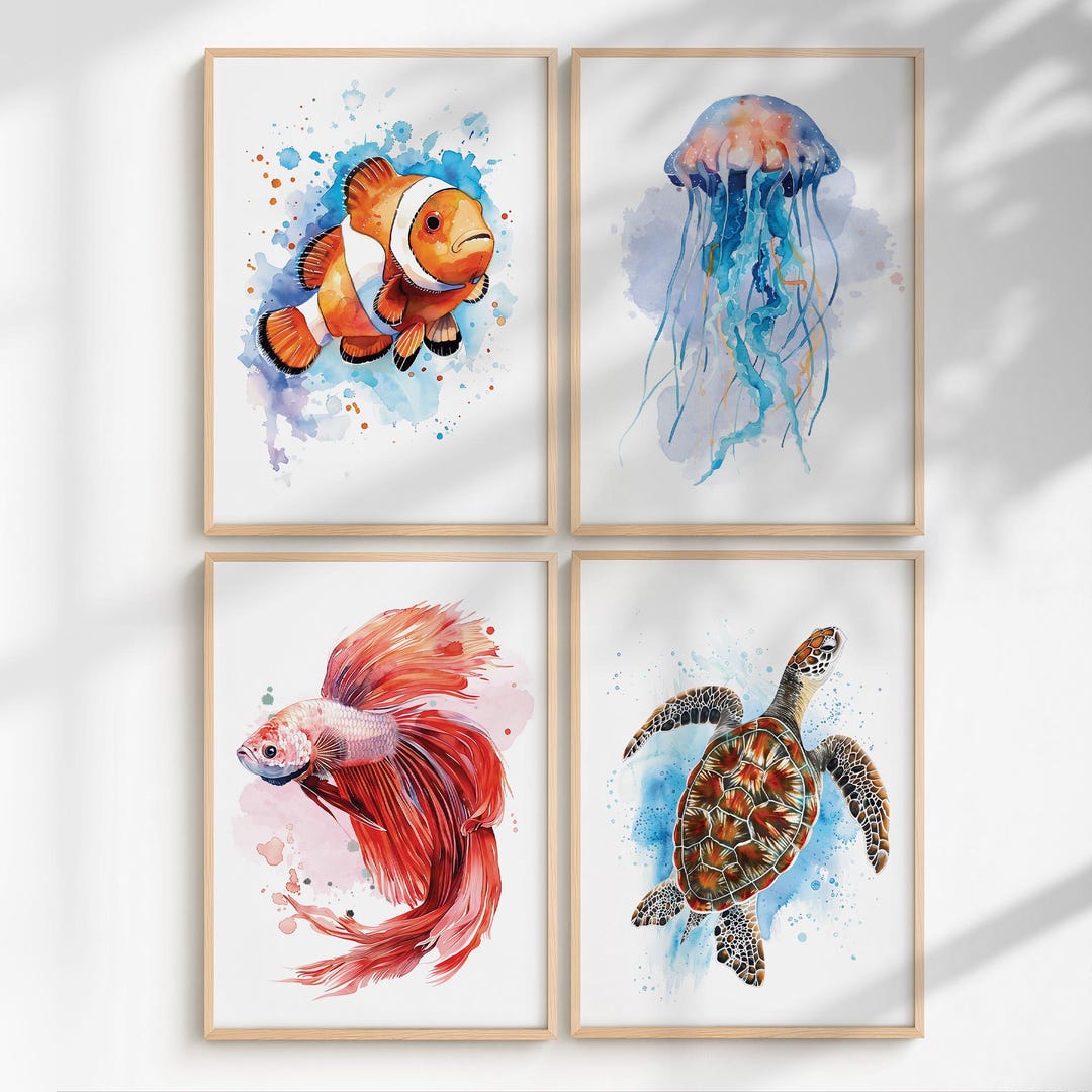 Watercolor Ocean Animals Art Prints | Coastal Nursery Decor (digital ...