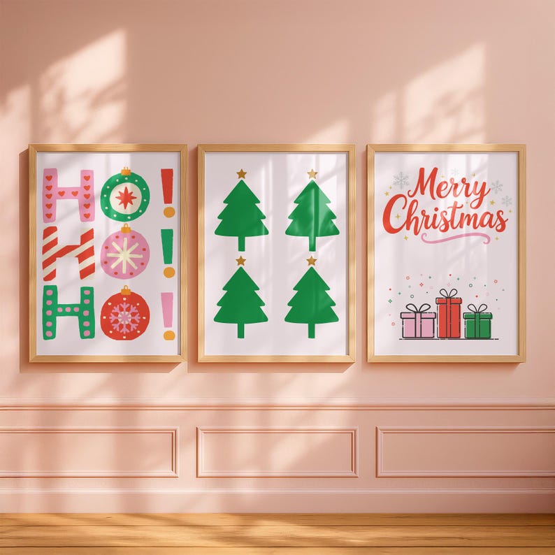 Merry Christmas Wall Art Set of 3, Christmas Poster, Holiday Printable ...