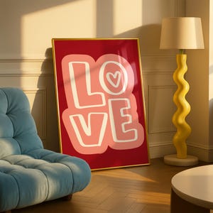Groovy Valentine Poster Set, Preppy Room Decor, Pink Heart Wall Art ...