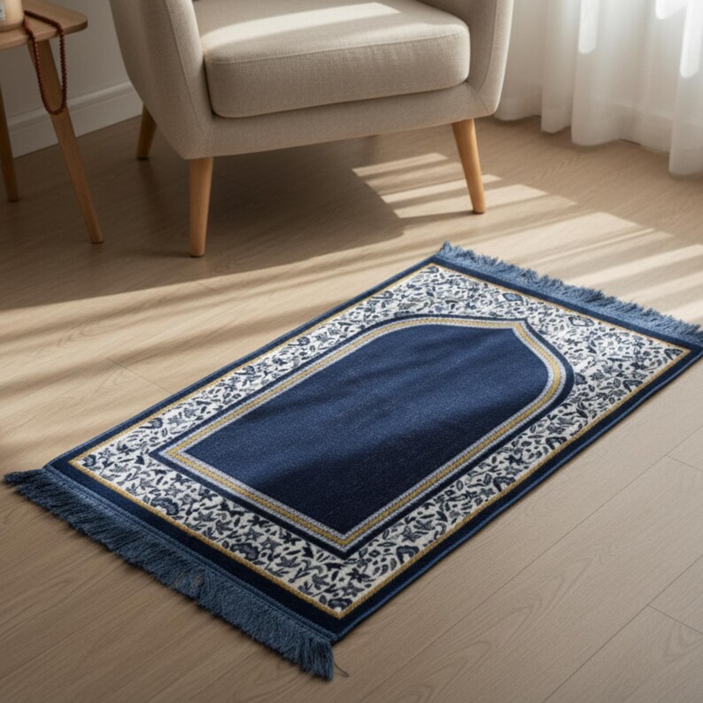 Handwoven Royal Blue Turkish Prayer Rug, Floral Border Seccade Mat - Etsy