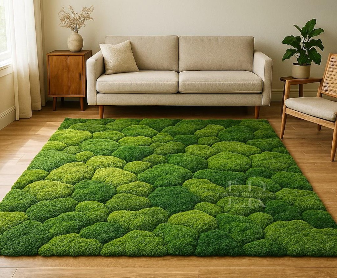 Hand Tufted Moss Rug Green Wool Area Rug Organic Nature Inspired Plush ...