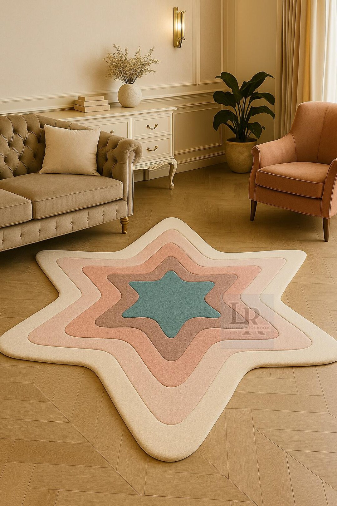 Hand Tufted Star Area Rug Wool Modern Boho Living Room Carpet Decor ...