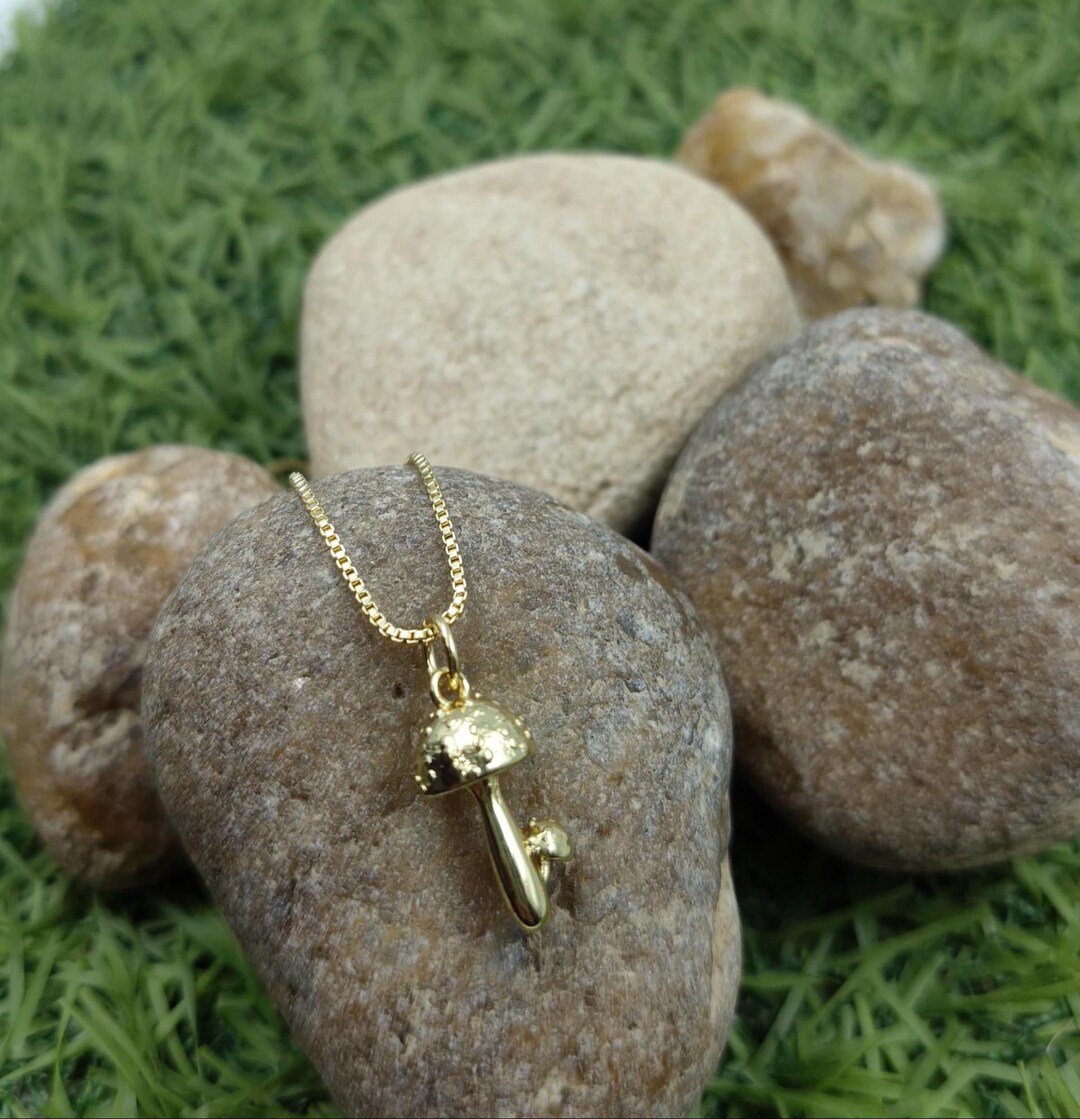 14K Gold Filled Mushroom Necklace | Boho Toadstool Pendant - Etsy