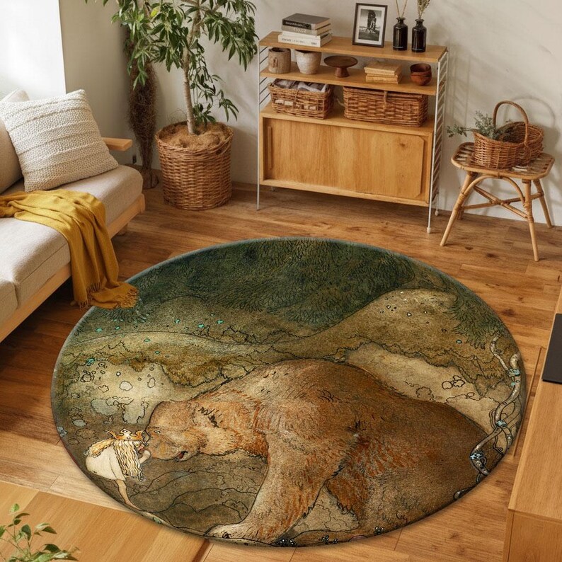 John Bauer Stackars Lilla Basse 1912 Round Rug, Scandinavian Fairy Tale ...