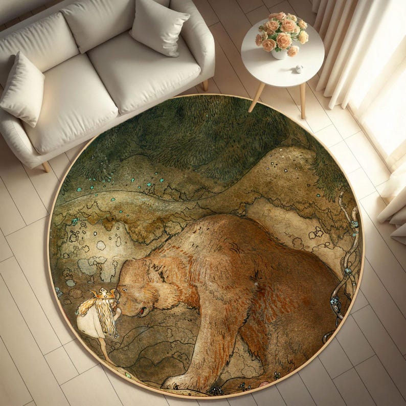 John Bauer Stackars Lilla Basse 1912 Round Rug, Scandinavian Fairy Tale ...