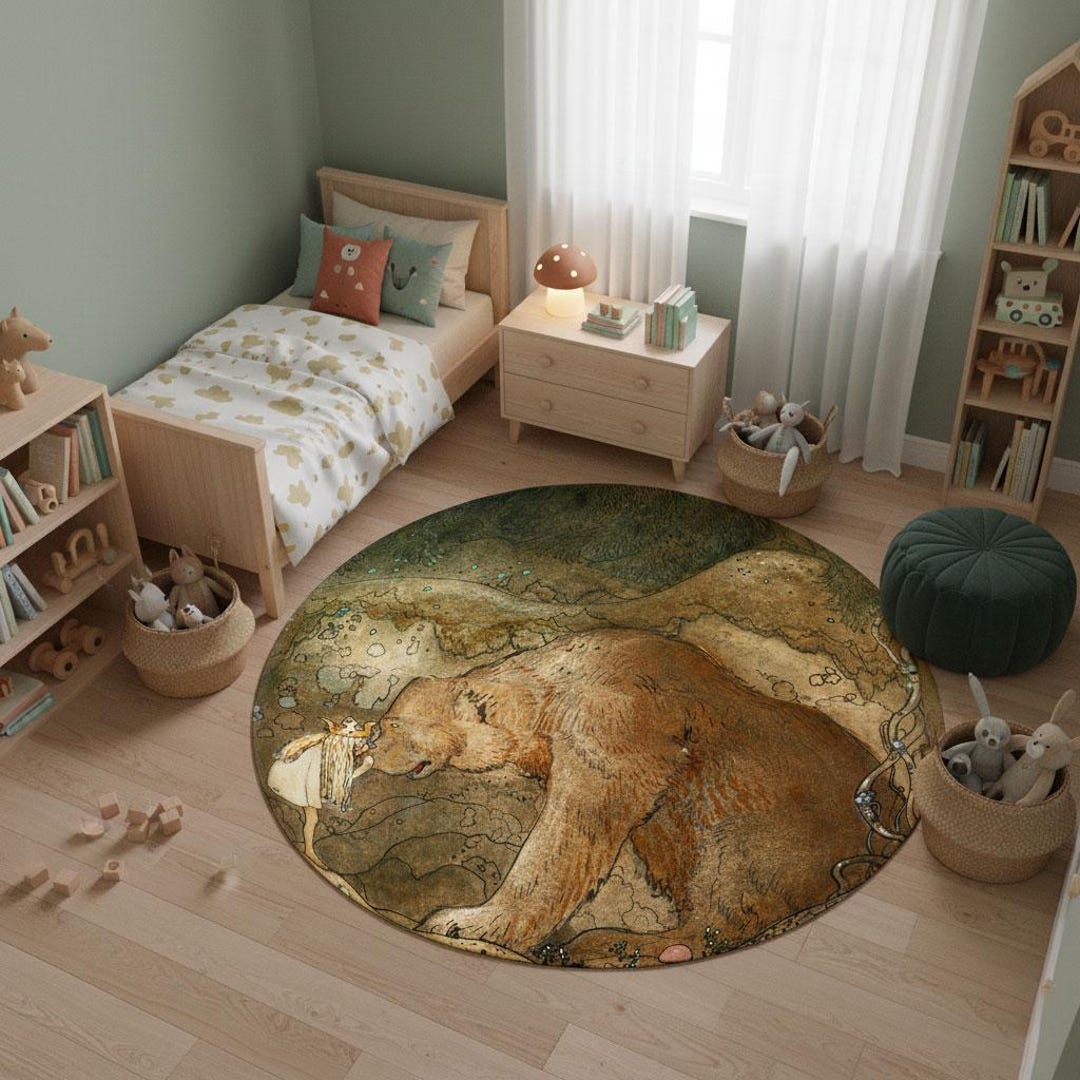 John Bauer Stackars Lilla Basse 1912 Round Rug, Scandinavian Fairy Tale ...