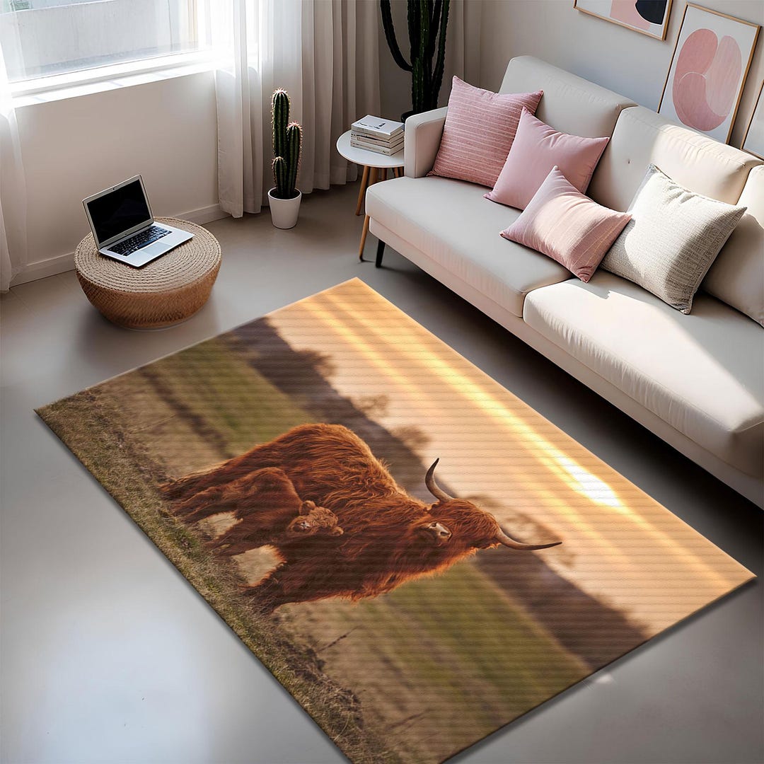 Scottish Highland Cow Rug, Washable Farmhouse Decor - Etsy