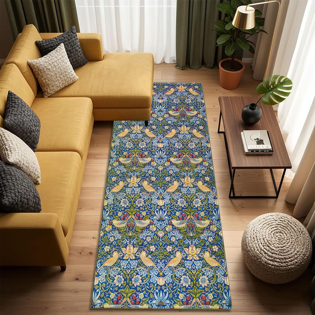 William Morris Strawberry Thief Runner Rug, Vintage Arts & Crafts ...