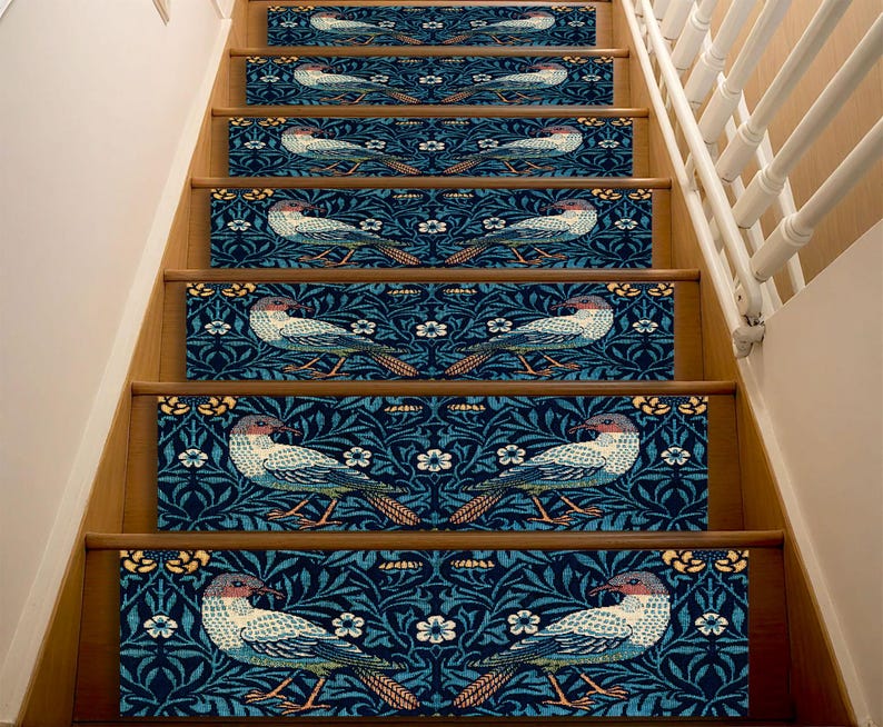 William Morris Bird Stair Runner, Vintage Floral Arts Crafts Carpet ...