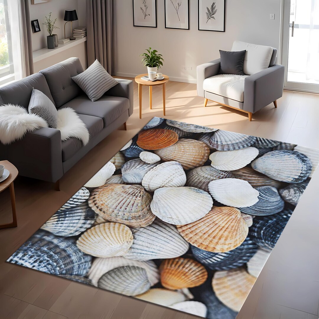 Coastal Seashell Rug, Ocean Digital Print, Nautical Home Decor - Etsy