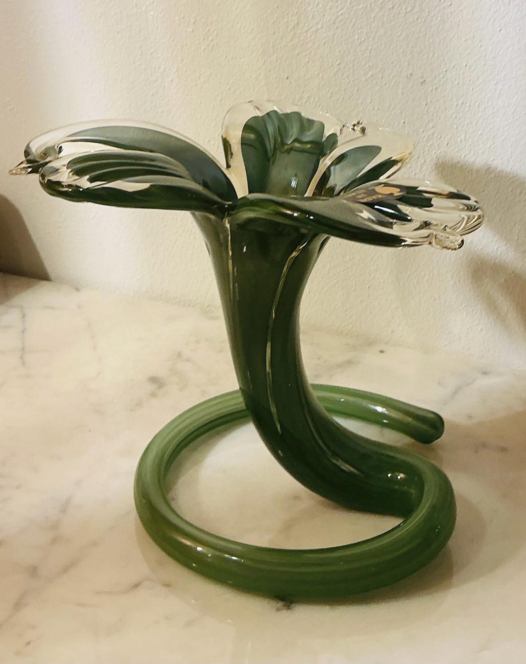 New Murano Art Glass Green Stand up Flower Green 6.6’’ Tall - Etsy