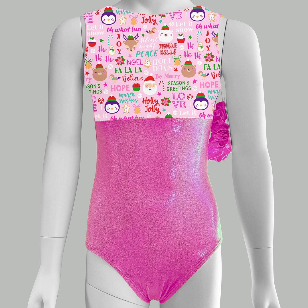 Merry Christmas Word Art Gymnastics Leotard: Girls Pink Dance Holiday ...