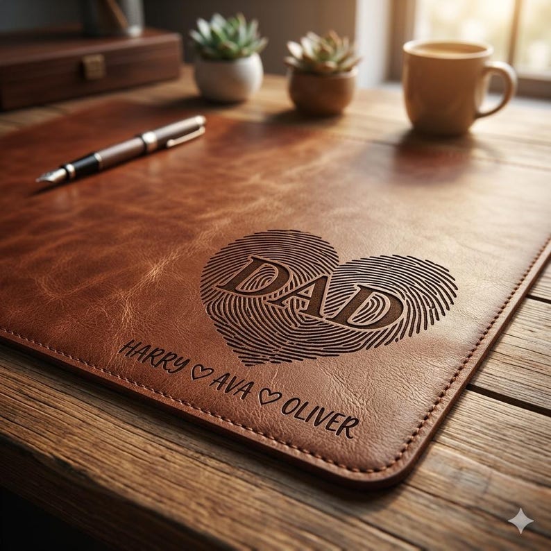 Leather Desk Mat, Custom Initial Logo Engraving, Office Desk Pad for ...