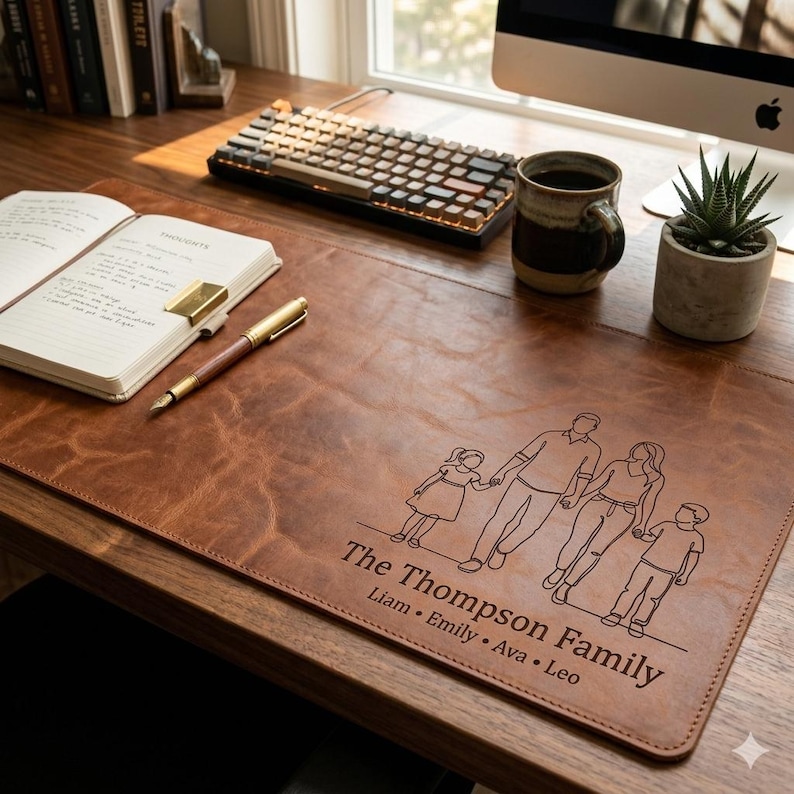 Leather Desk Mat, Custom Initial Logo Engraving, Office Desk Pad for ...