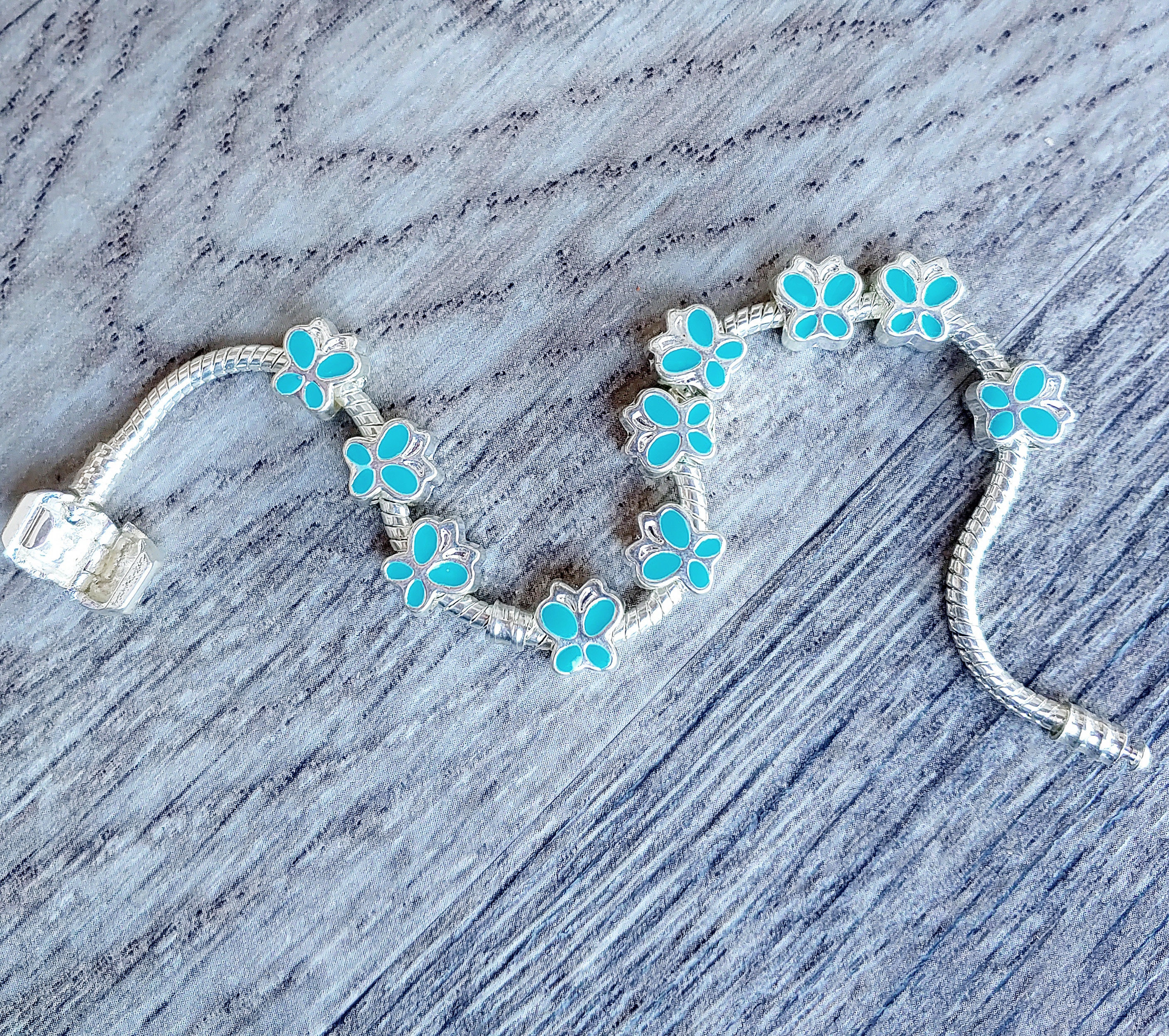 50 TEAL BLUE Enamel Butterfly Charms - Wholesale Silver Tone European ...