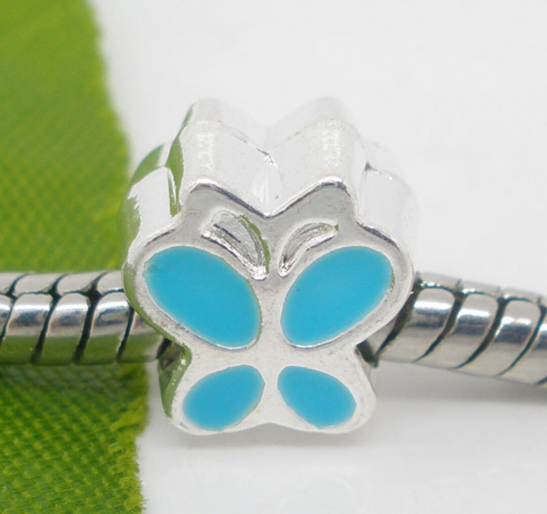 50 TEAL BLUE Enamel Butterfly Charms - Wholesale Silver Tone European ...