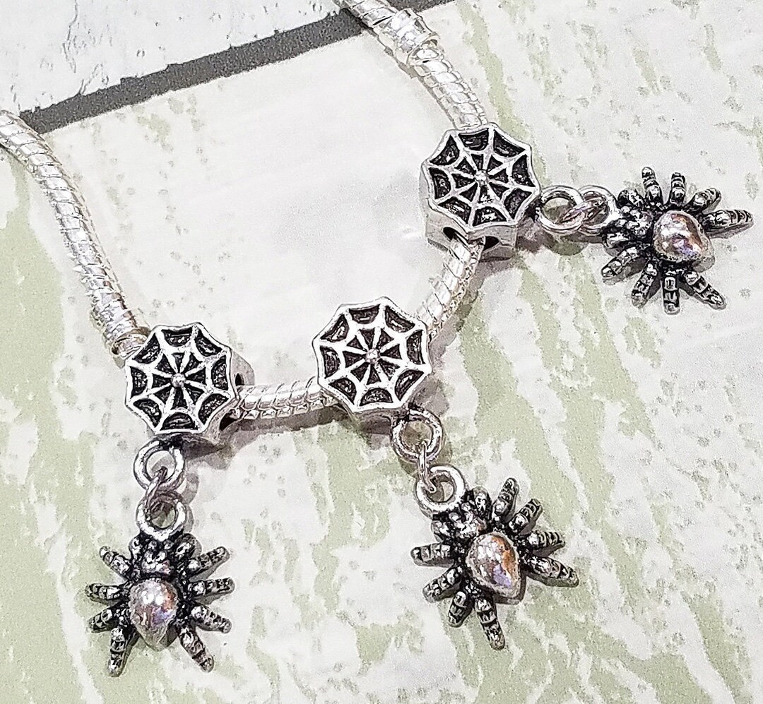 50 Spider Web Charms - 3D Silver Large Hole Beads - European Style ...