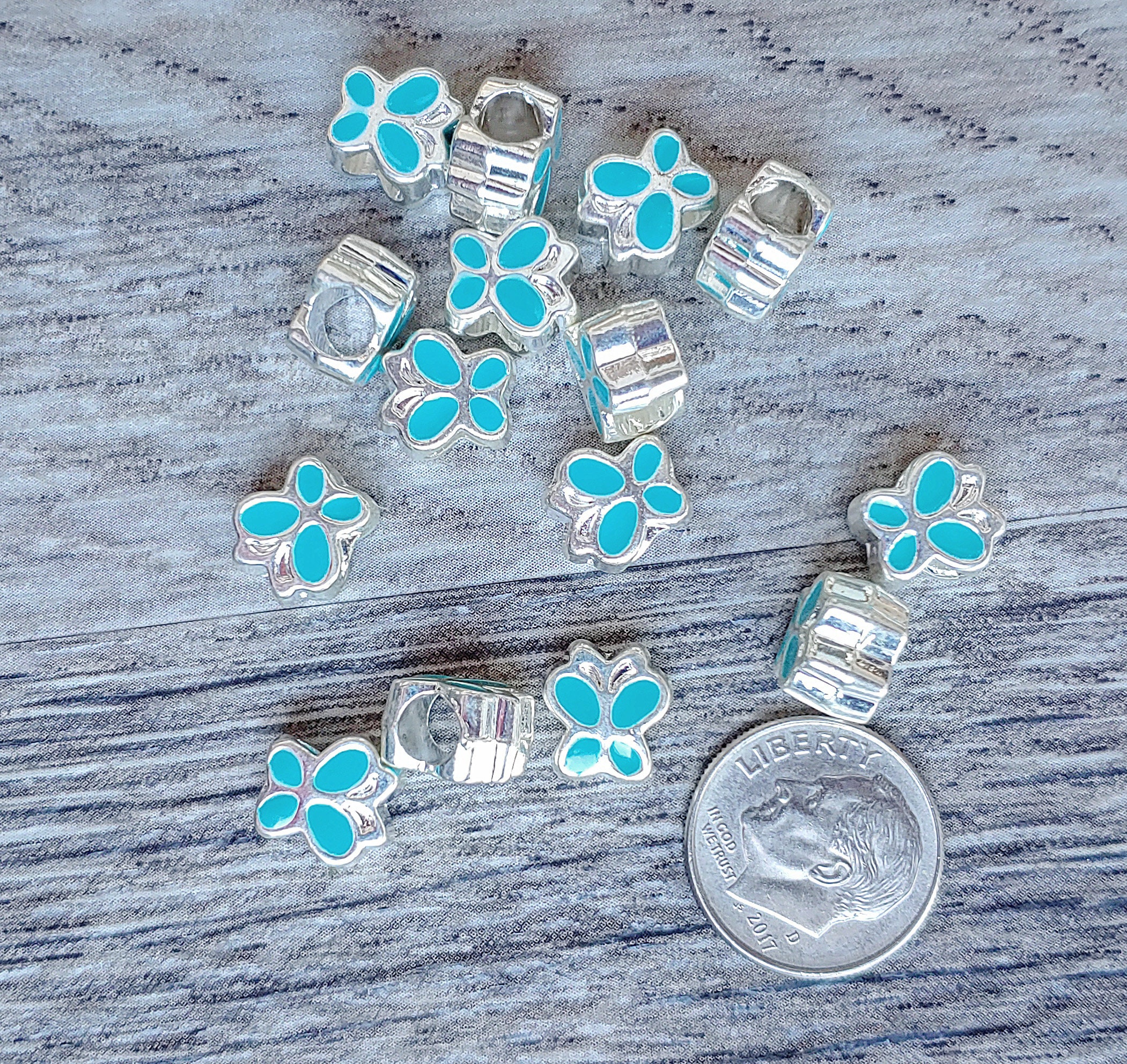 50 TEAL BLUE Enamel Butterfly Charms - Wholesale Silver Tone European ...