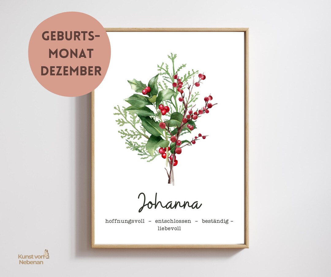Poster Birth Flower December Personalized With Name and Character ...