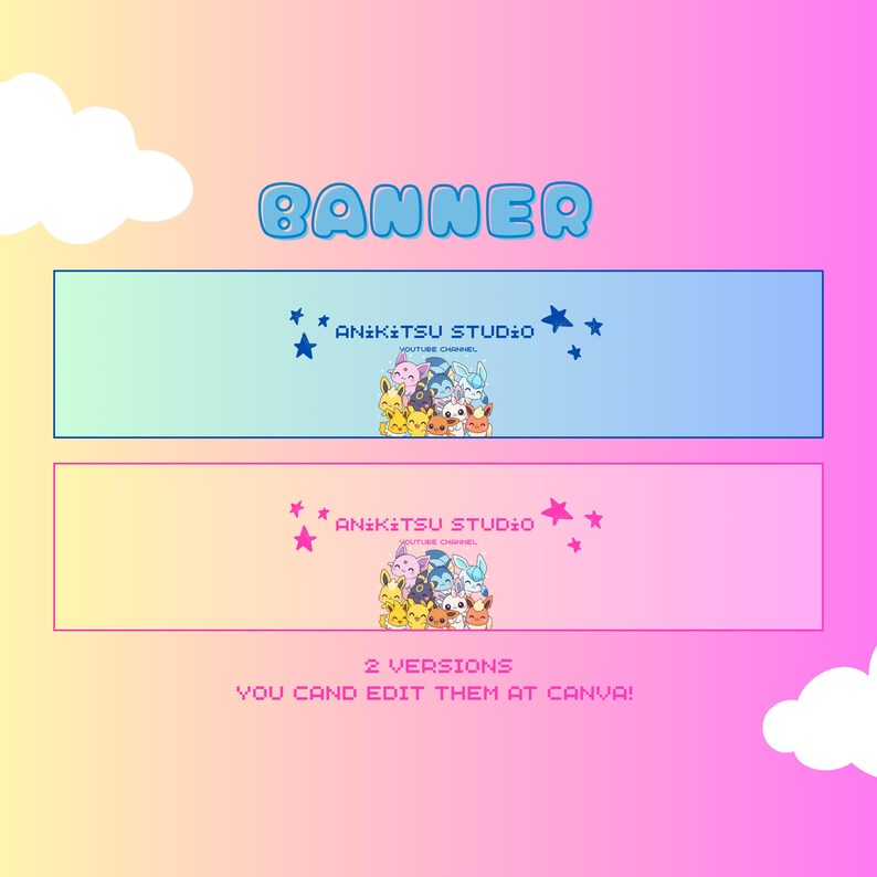 Pokemon Youtube Branding Kit, Kawaii Banner, Intro, Outro (canva ...
