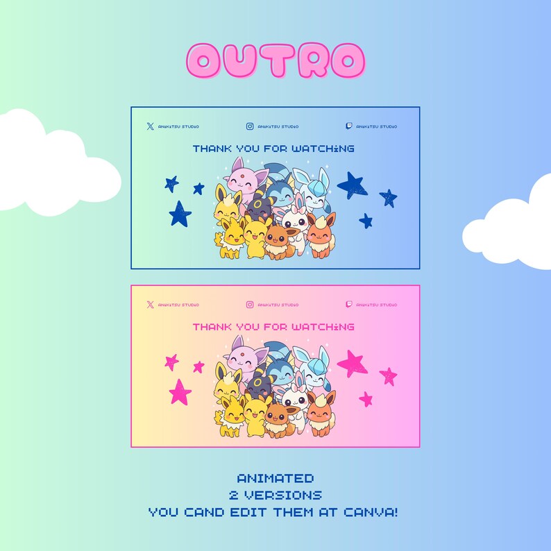 Pokemon Youtube Branding Kit, Kawaii Banner, Intro, Outro (canva ...