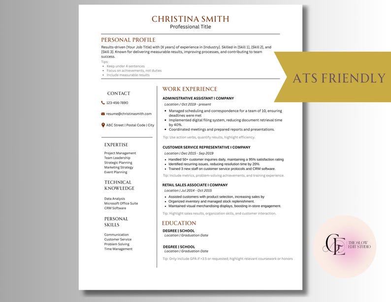Ats-friendly Resume Template for Canva | Editable Resume + Cover Letter ...