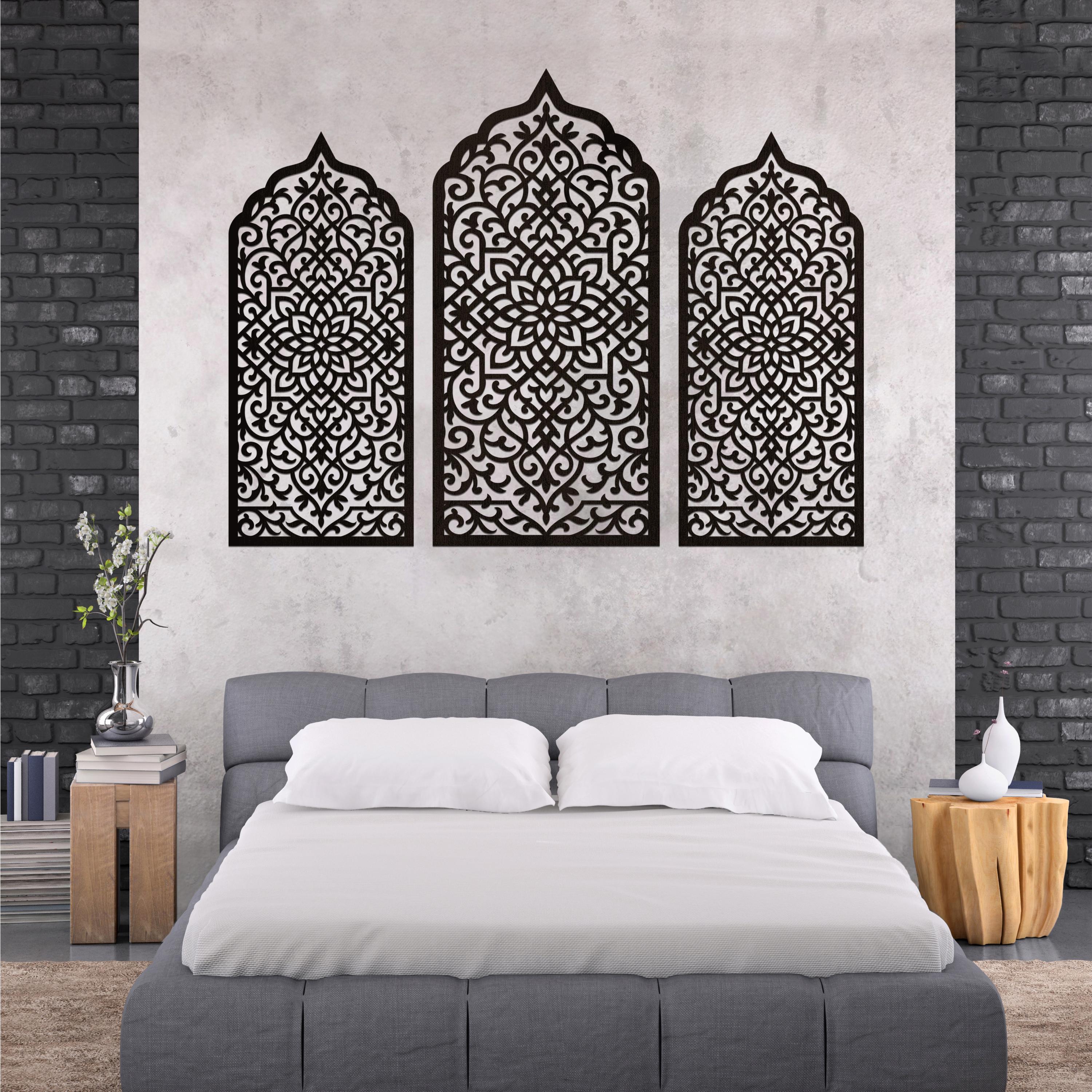 Moroccan Wood Panel Set, Lattice Decorative Panels, Arabic Windows Wall ...