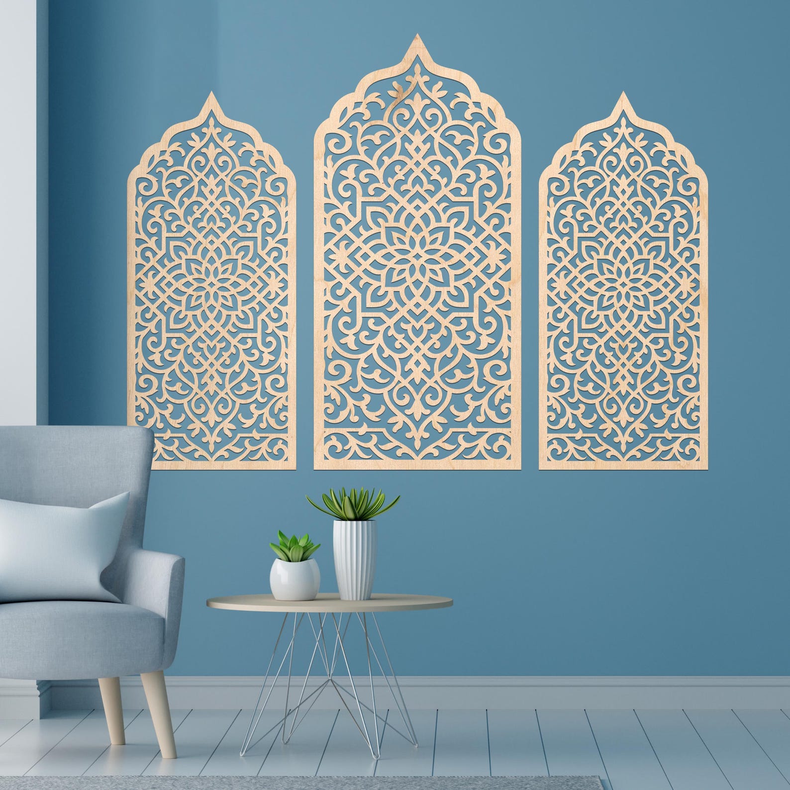 Moroccan Wood Panel Set, Lattice Decorative Panels, Arabic Windows Wall ...