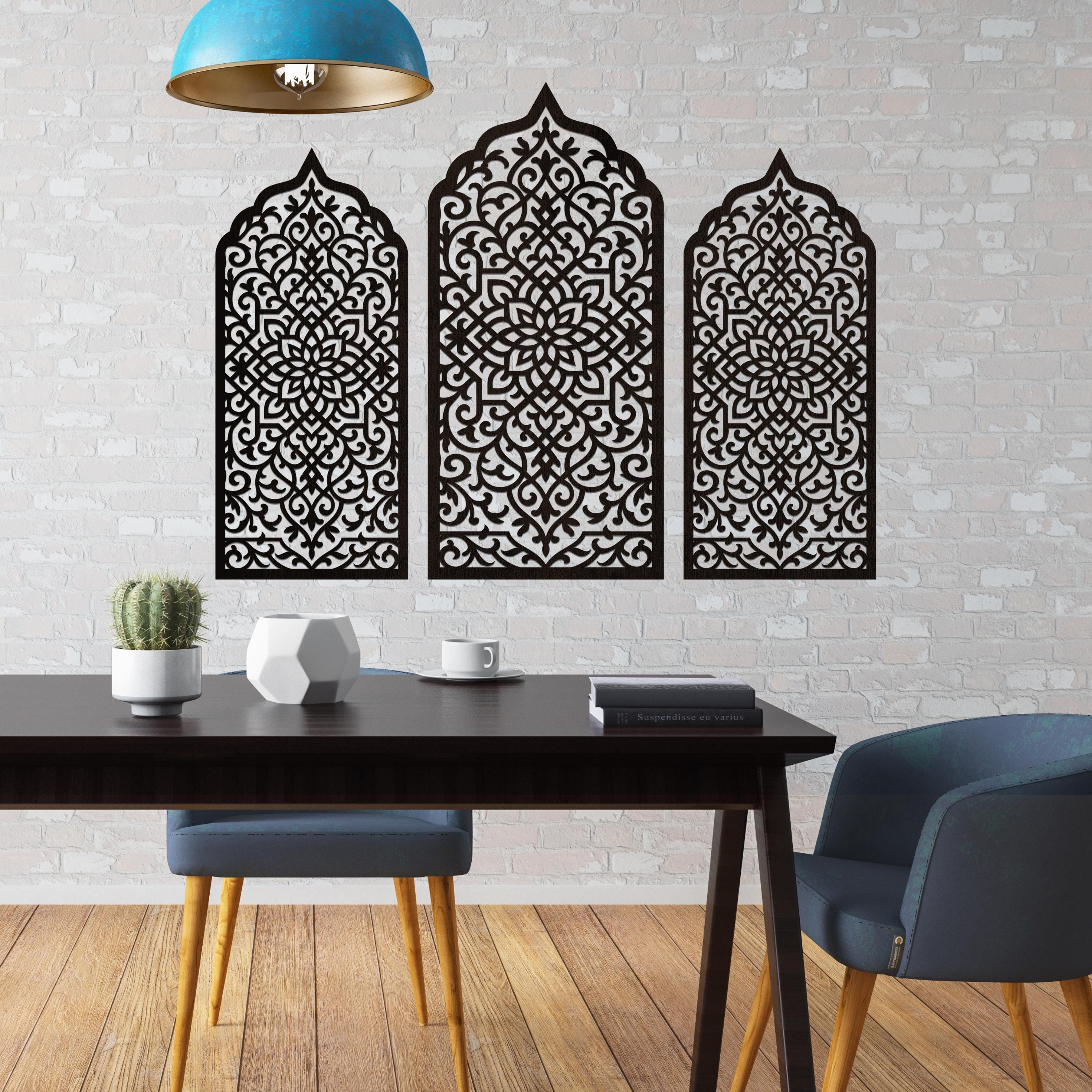 Moroccan Wood Panel Set, Lattice Decorative Panels, Arabic Windows Wall ...