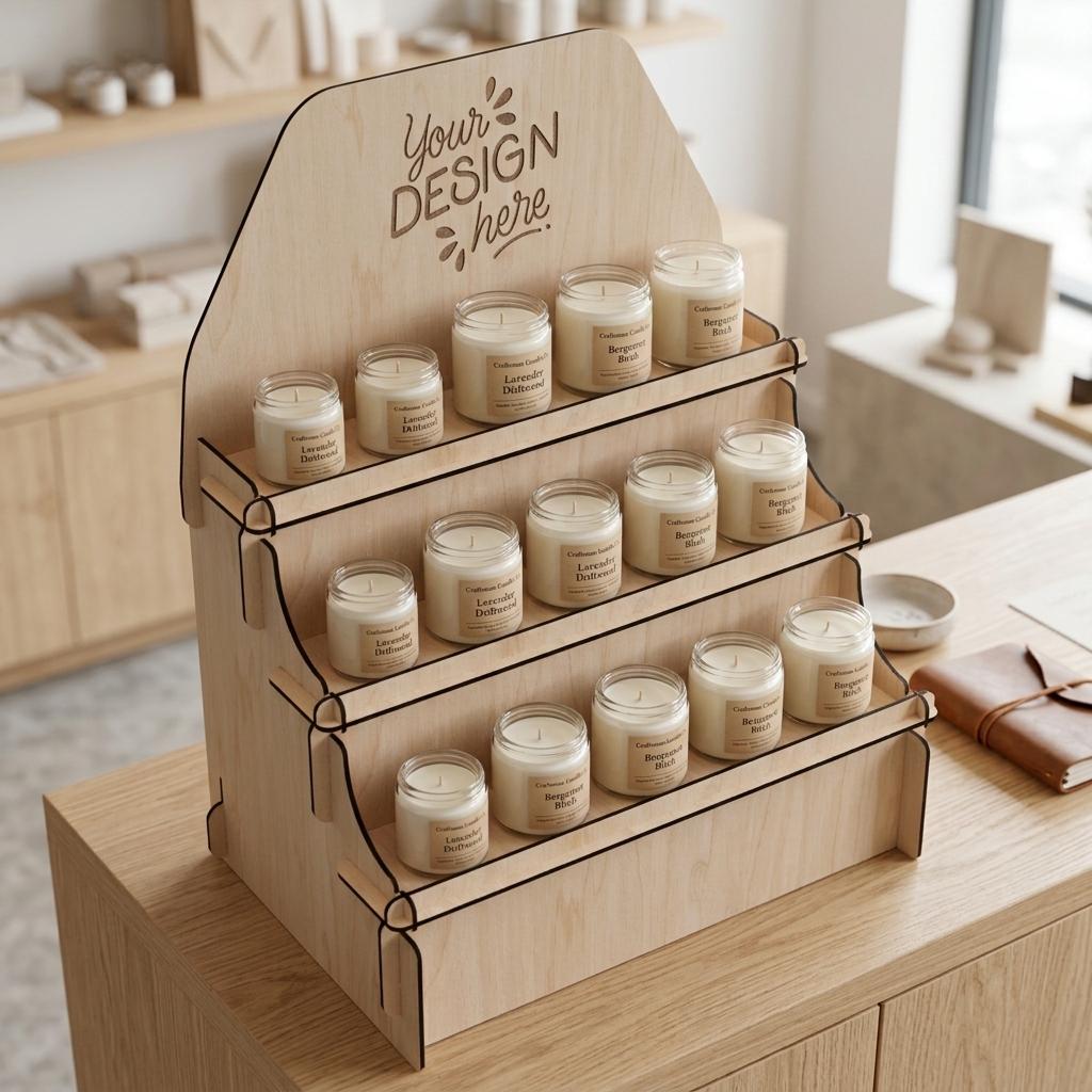 Wood Display Shelf, Tiered Display Stand, Candle Stand Wood, Candle ...
