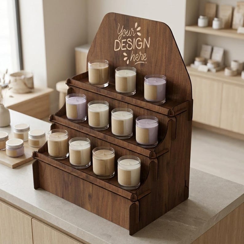 Wood Display Shelf, Tiered Display Stand, Candle Stand Wood, Candle ...