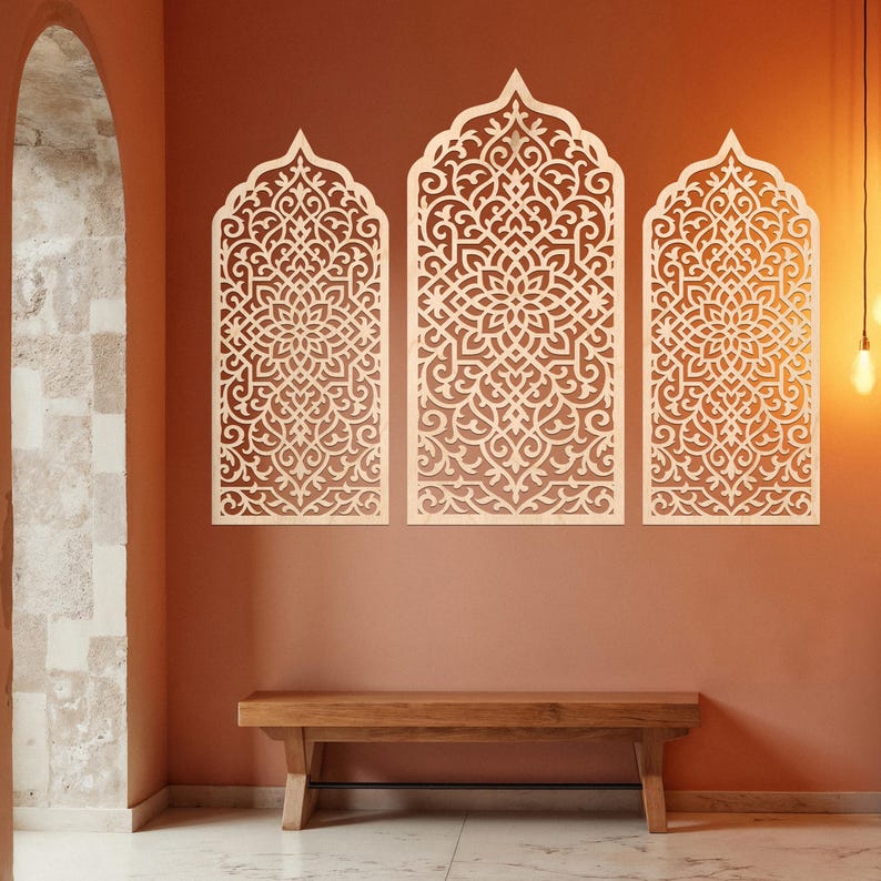 Moroccan Wood Panel Set, Lattice Decorative Panels, Arabic Windows Wall ...