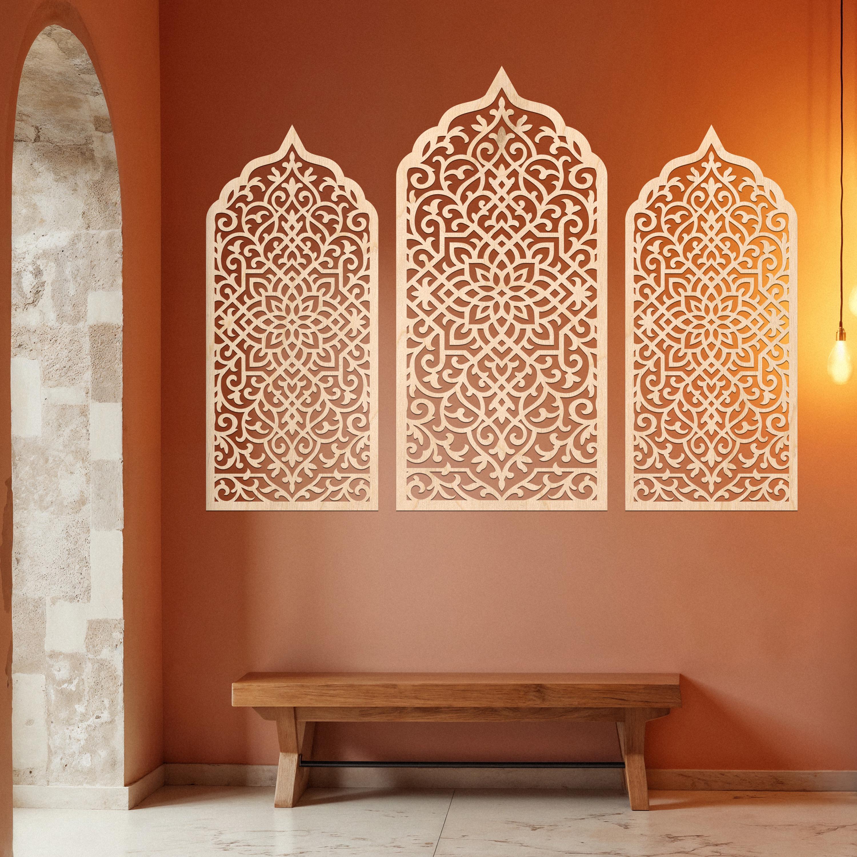 Moroccan Wood Panel Set, Lattice Decorative Panels, Arabic Windows Wall ...