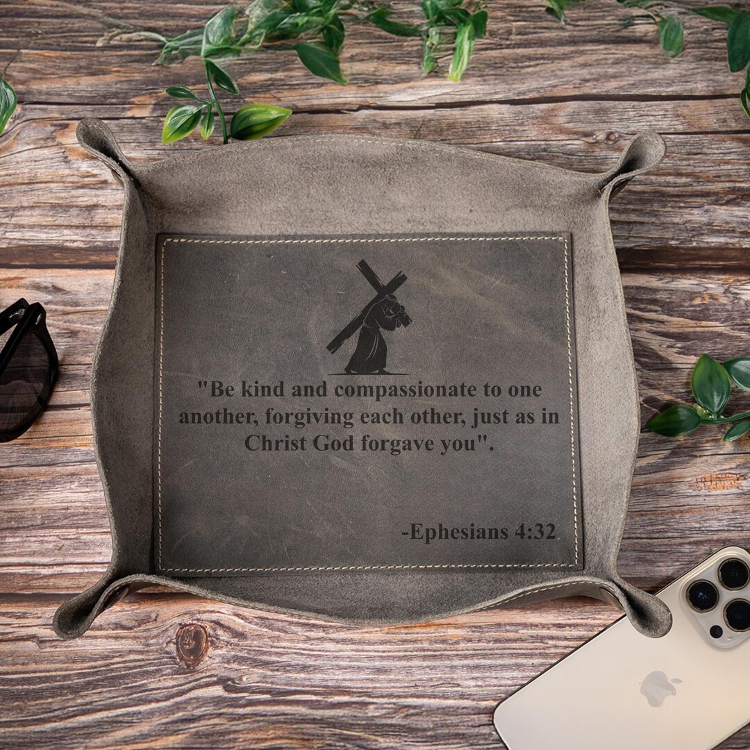 Jesus Symbol Leather Tray: Engraved Bible Verse - Faith Gift, Religious ...