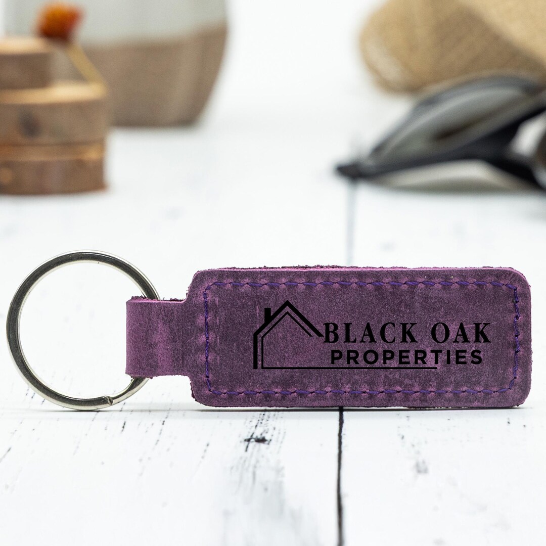 Custom Business Logo Keychain, Leather, Engraved Business Brand Keyring ...