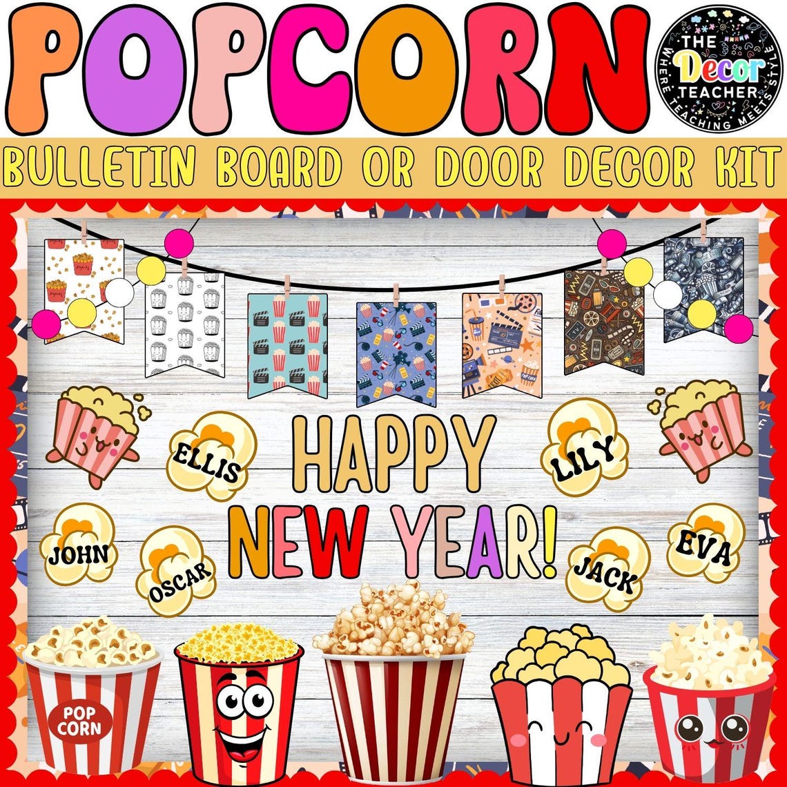 Popping Into A New Year Bulletin Board Kit – Fun Classroom Door Decor ...