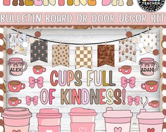 Valentine’s Day Coffee | Bulletin Board & Door Decor Kit | Cups Full of ...