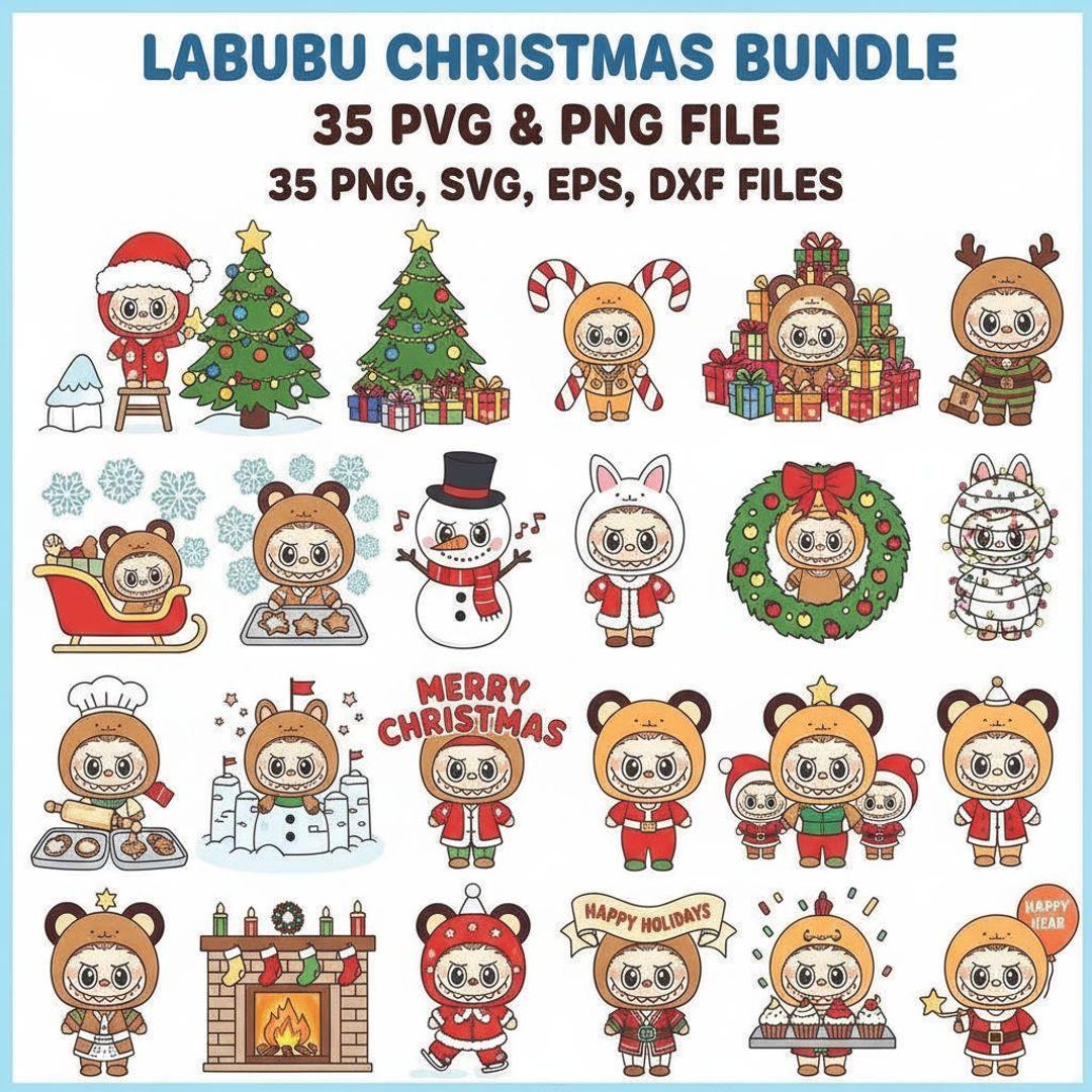 Christmas Labubu Clipart Bundle | Cute Kawaii Labubu PNG | Holiday ...