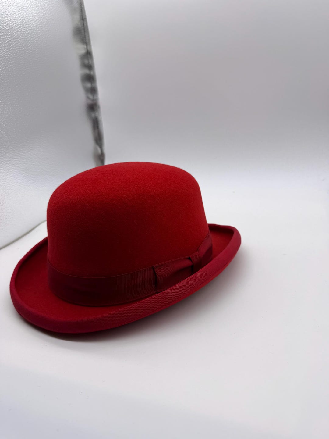 Red Wool Felt Bowler Hat, Ribbon Detail - Classic Unisex Design With ...