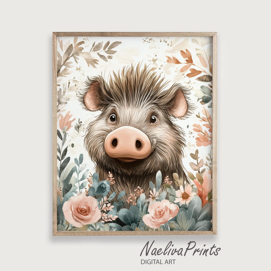 Cute Warthog Portrait Printable Art - Playful Watercolor Illustration ...