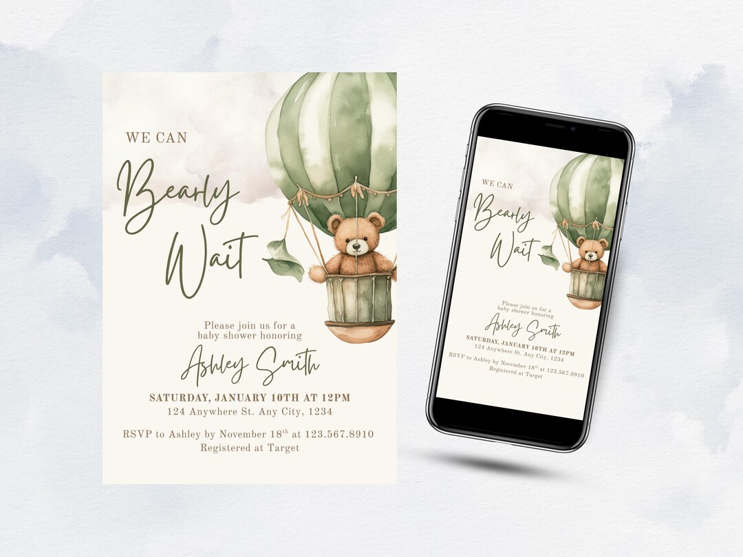 Baby Shower Invitations, Teddy Bear Invitations, We Can Bearly Wait ...