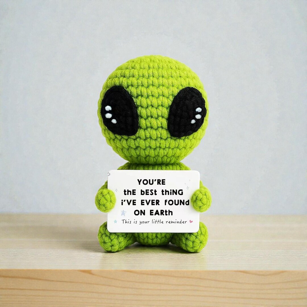 Funny Crochet Alien Positive Doll, Handmade Emotional Support Alien ...
