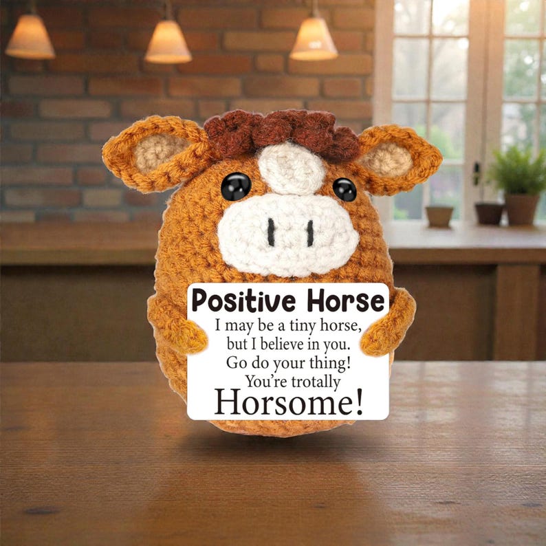 Funny Crochet Horse Positive Doll, Handmade Emotional Support Horse ...