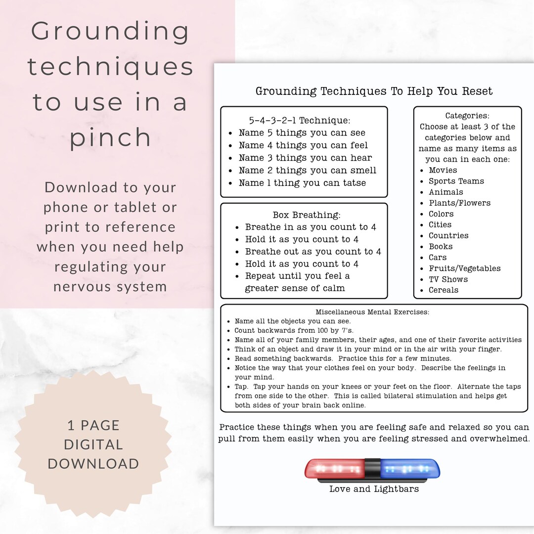 Grounding Techniques Printable | Anxiety Reset Tool - Etsy