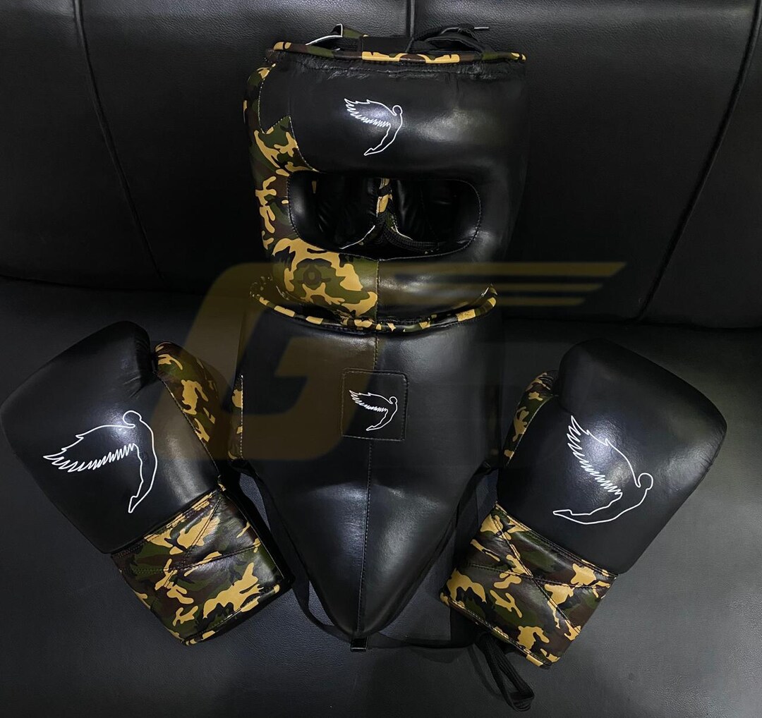 Customized Genuine Cowhide Leather Camo Fly Boxing Sparring Set: Gloves ...